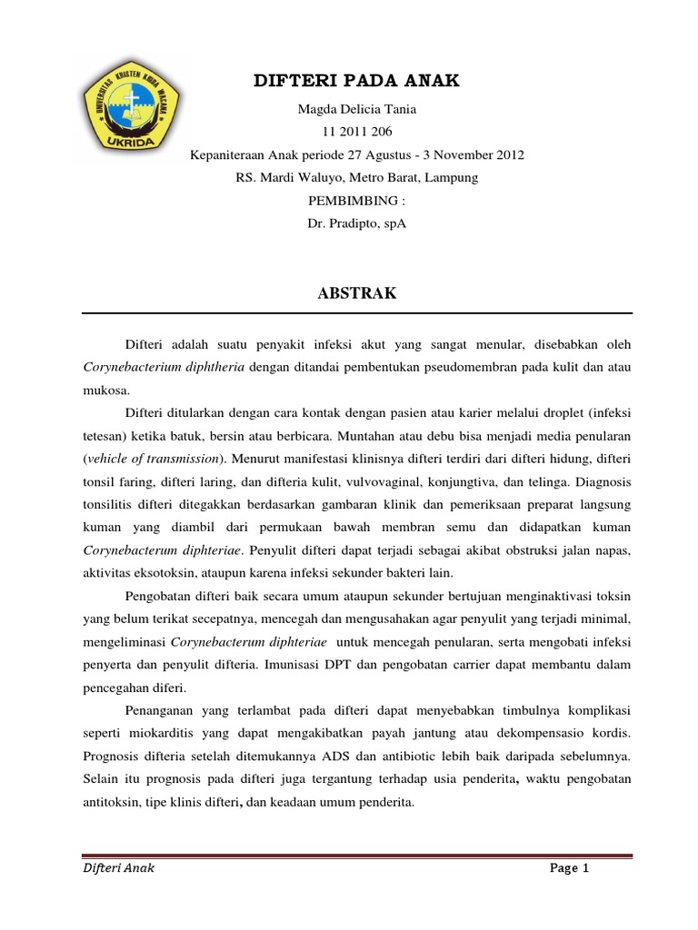Referat - DIFTERI ANAK | PDF