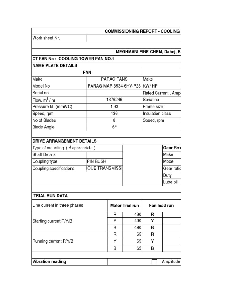 Commissioning Report - Cooling Tower Fan | PDF