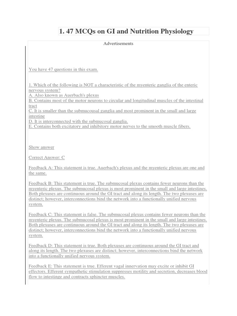 Git & Nutrition Mcqs | Download Free PDF | Gastrointestinal Tract | Stomach