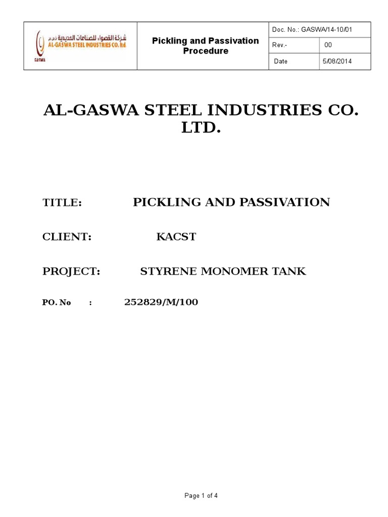Pickling and Passivation Procedure | Nitric Acid | Chemical Compounds