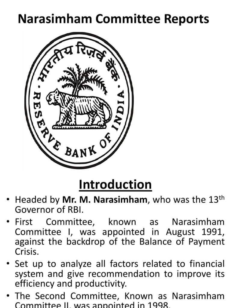 Narasimham Committee Reports Overview | PDF | Reserve Bank Of India ...