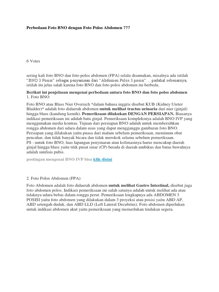 Perbedaan Foto BNO Dengan Foto Polos Abdomen | PDF