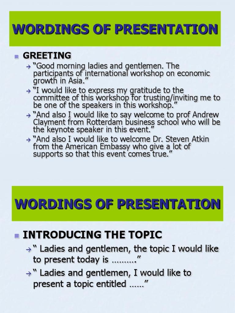Wordings of Presentation: Greeting | PDF