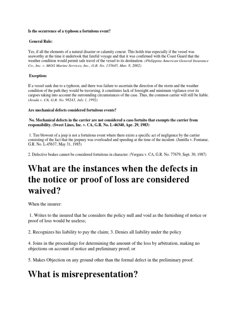 Is The Occurrence of A Typhoon A Fortuitous Event | PDF | Insurance ...