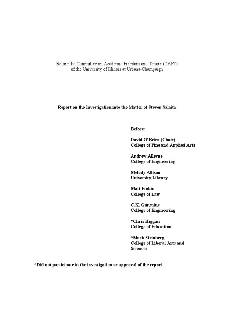 CAFT Report On Steven Salaita Case | PDF | Provost (Education ...