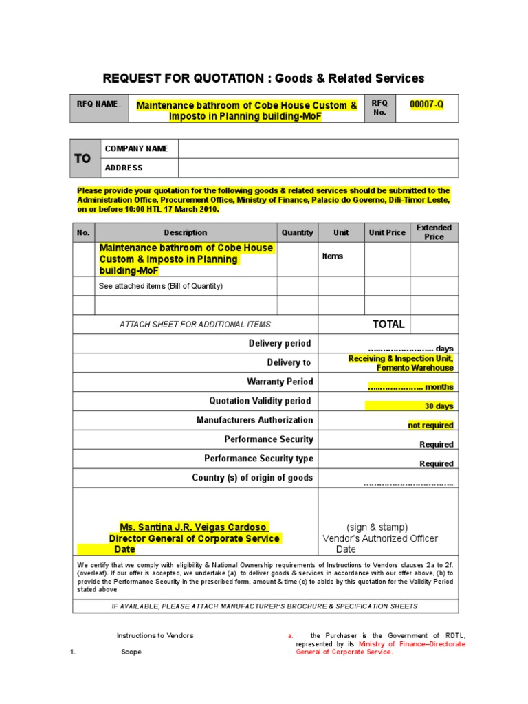 RFQ Format Goods and Services | PDF | Government Procurement In The ...