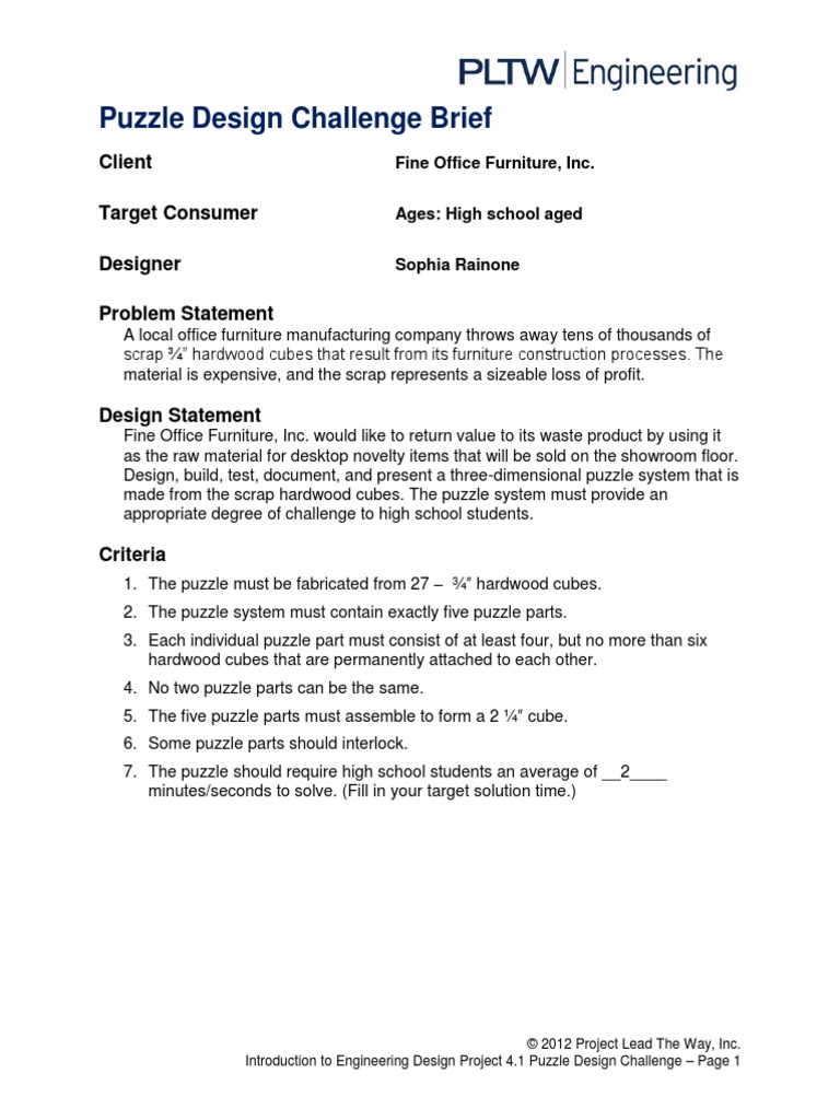 Puzzledesignchallenge Design Brief | PDF | Art
