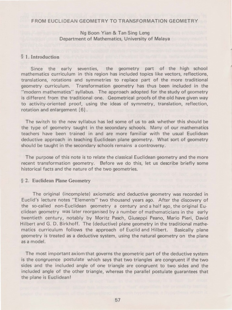 From Euclidean Geometry To Transformation Geometry | PDF | Geometry ...