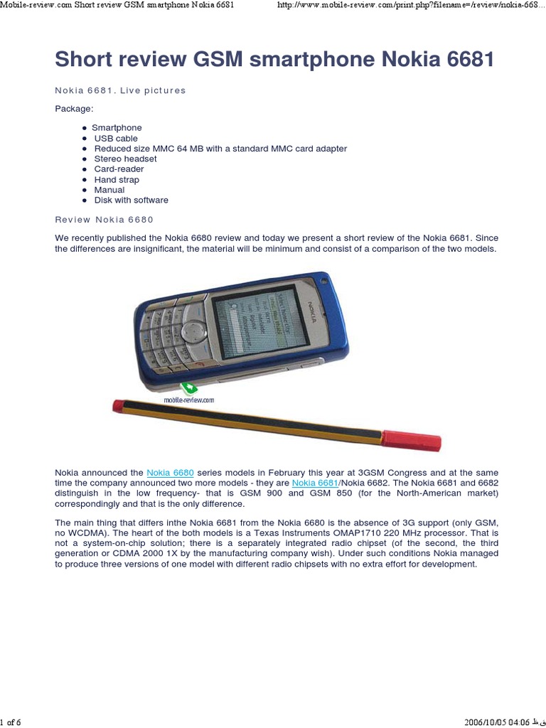 Short Review GSM Smartphone Nokia 6681 | PDF | Nokia | Smartphone
