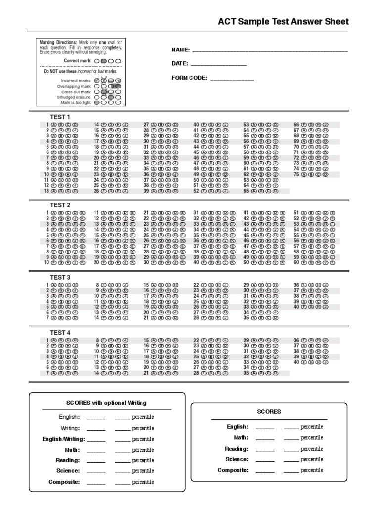 ACT Answer Sheet | PDF | Tests