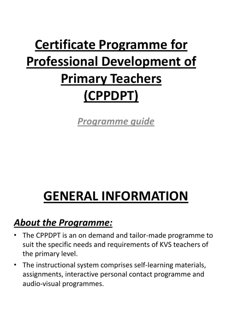 Session I-Certificate Programme For Professional Development of Primary ...