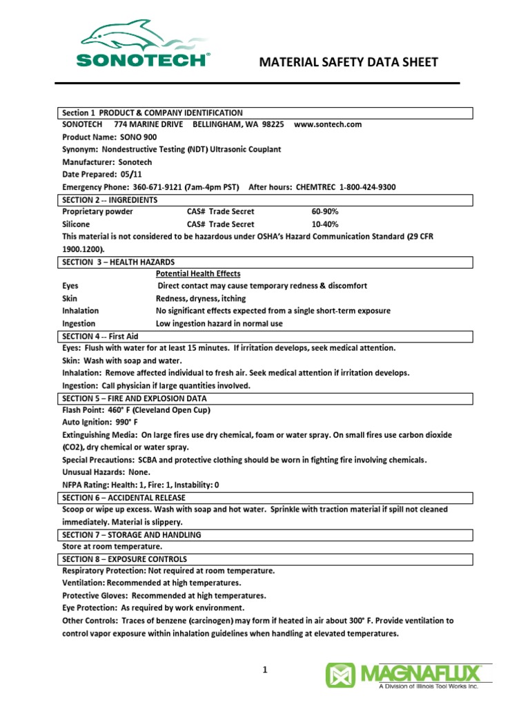 Sono 900 Msds | PDF | Chemistry | Materials