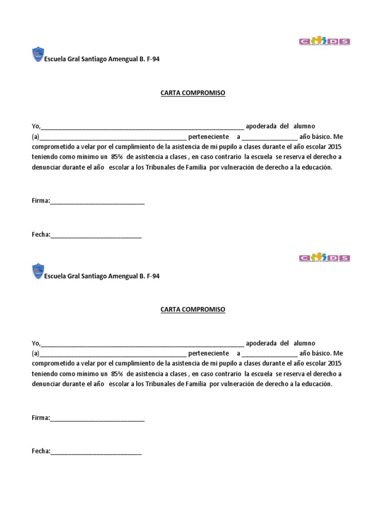 Ejemplo De Cartas De Asistencia Escolar