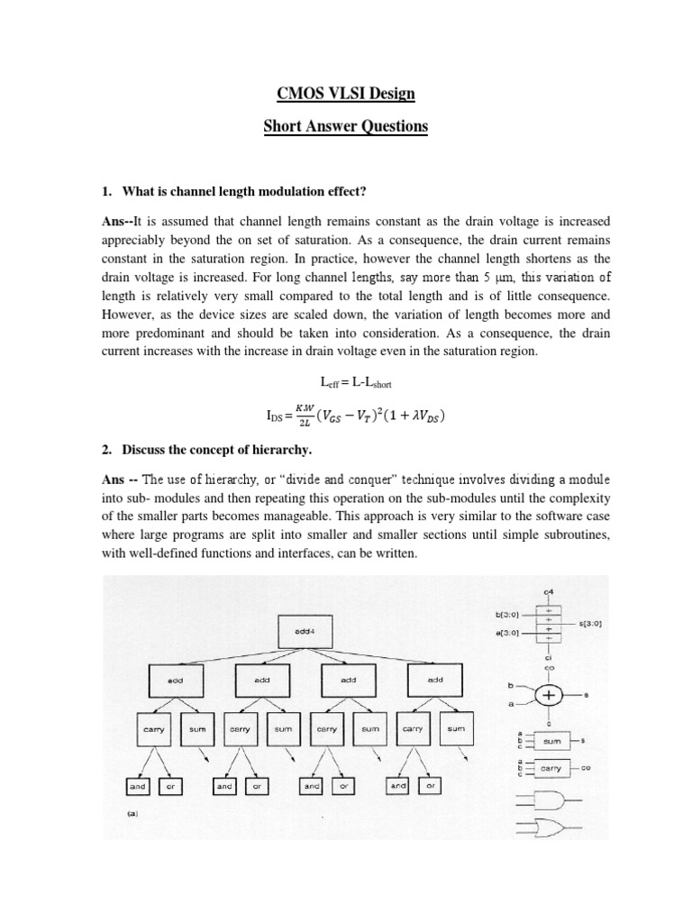 Mtech Vlsi Short Answer Questions | PDF | Cmos | Mosfet