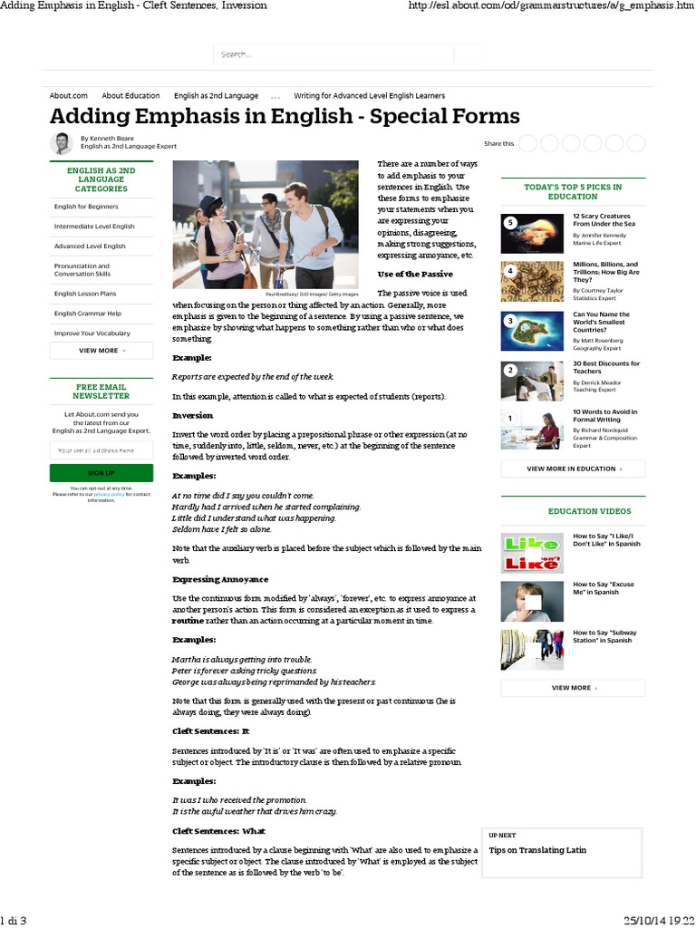 Adding Emphasis in English - Cleft Sentences, Inversion | Subject (Grammar) | English Language