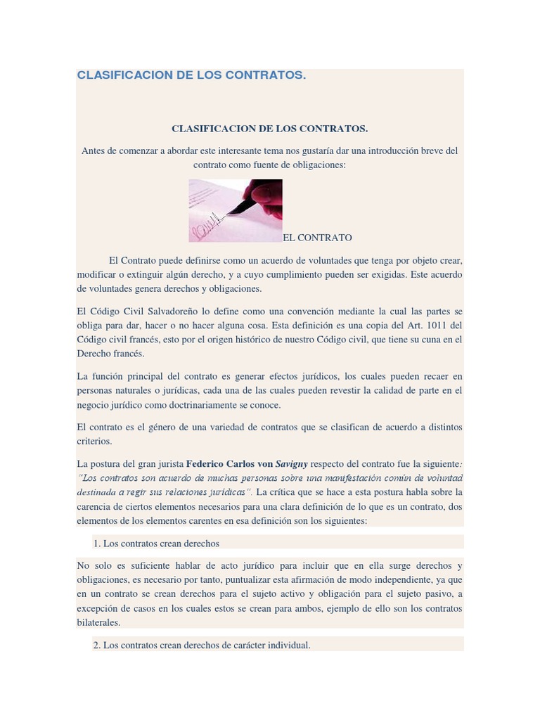 Clasificacion de Los Contratos - Docx - Civil III Examen | Descargar gratis PDF | Derecho civil ...