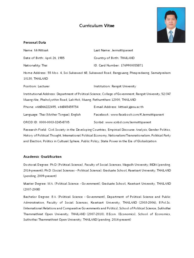 Kittisak Jermsittiparsert CV: Political Science Expert | PDF | Thailand ...