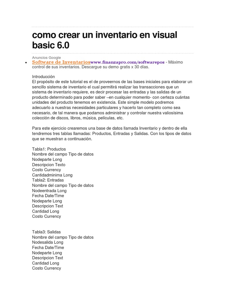 Como Crear Un Inventario en Visual Basic 6 | PDF | Tabla (base de datos ...