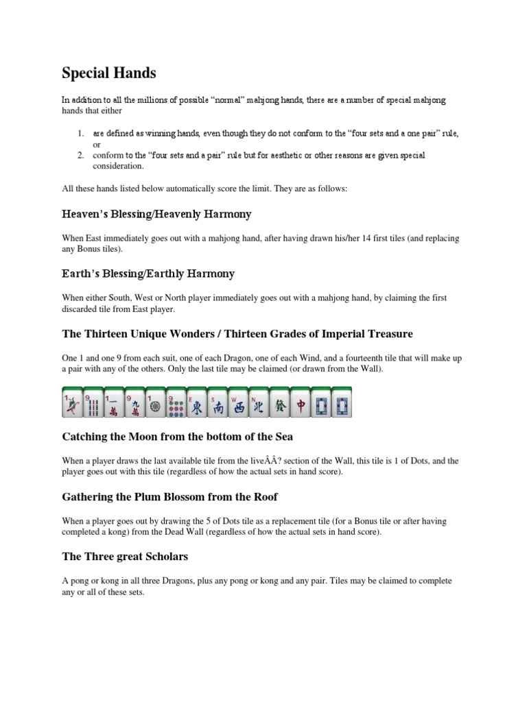 Mahjong Hands Lisit | Mahjong | Tabletop Games