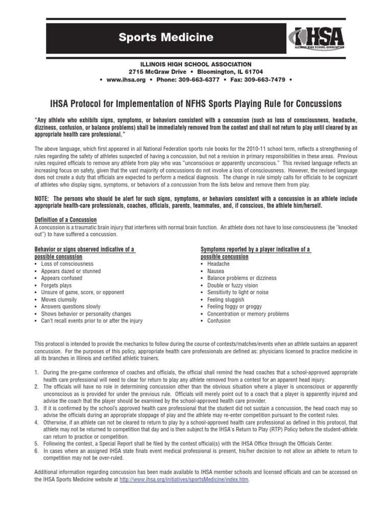 IHSA Concussion Protocol Guidelines | PDF