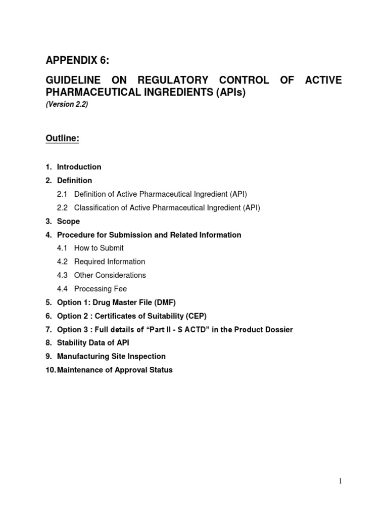 Appendix 6 Guideline On Regulatory Control Of Api Pdf Pdf