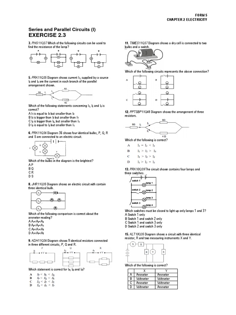 Series and Parallel Circuit Exercise | PDF | Series And Parallel ...