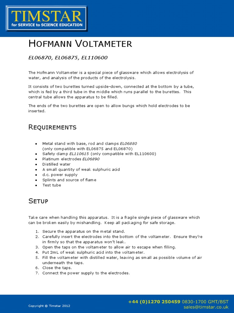 Hofmann Voltameter | PDF | Vacuum Tube | Cathode