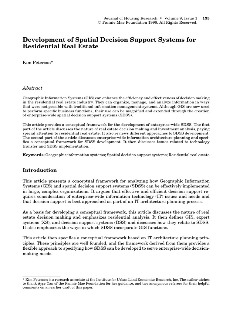 Development of Spatial Decision Support Systems For Residential Real Estate | PDF | Geographic ...