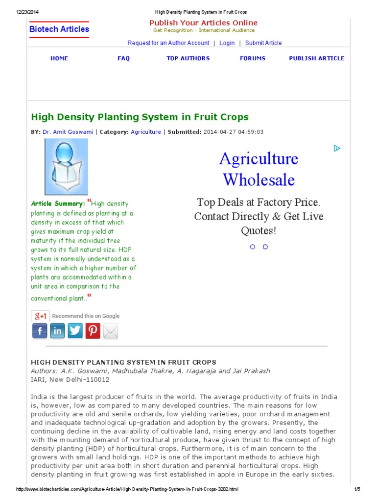 High Density Planting System in Fruit Crops | PDF | Biotechnology | Pruning