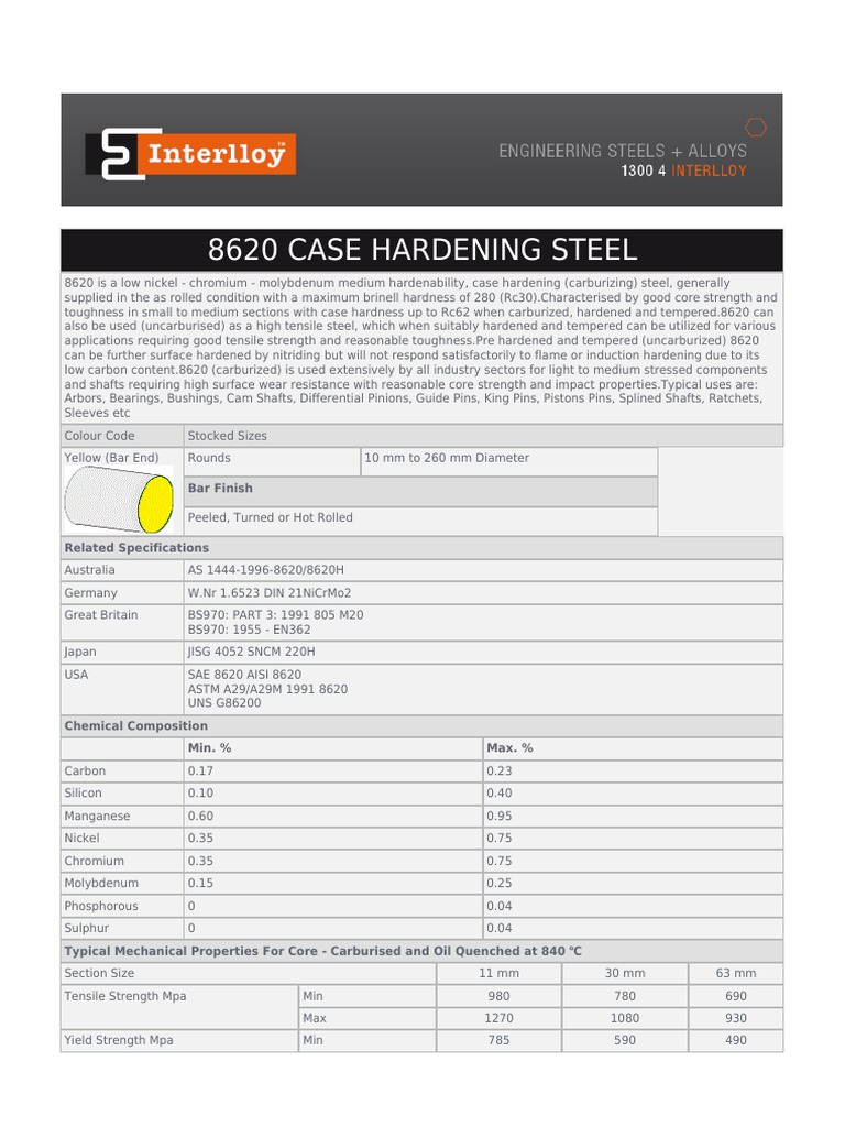 CASE HARDENING STEEL 8620 | PDF | Heat Treating | Business Process