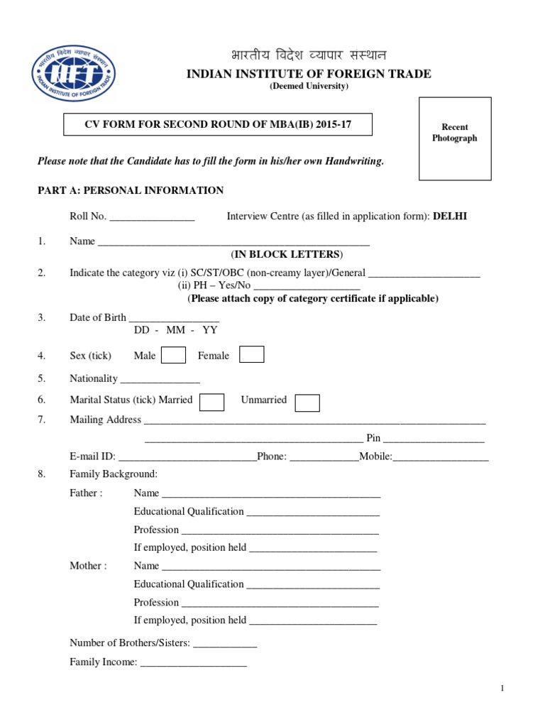 Iift Sample Cvform | Further Education | Personal Growth | Free 30-day ...