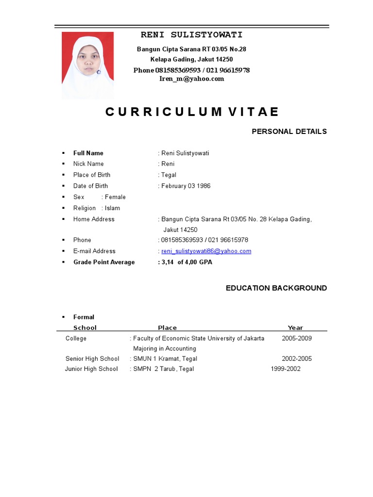 Curriculum Vitae: Reni Sulistyowati | PDF | Cognition | Communication