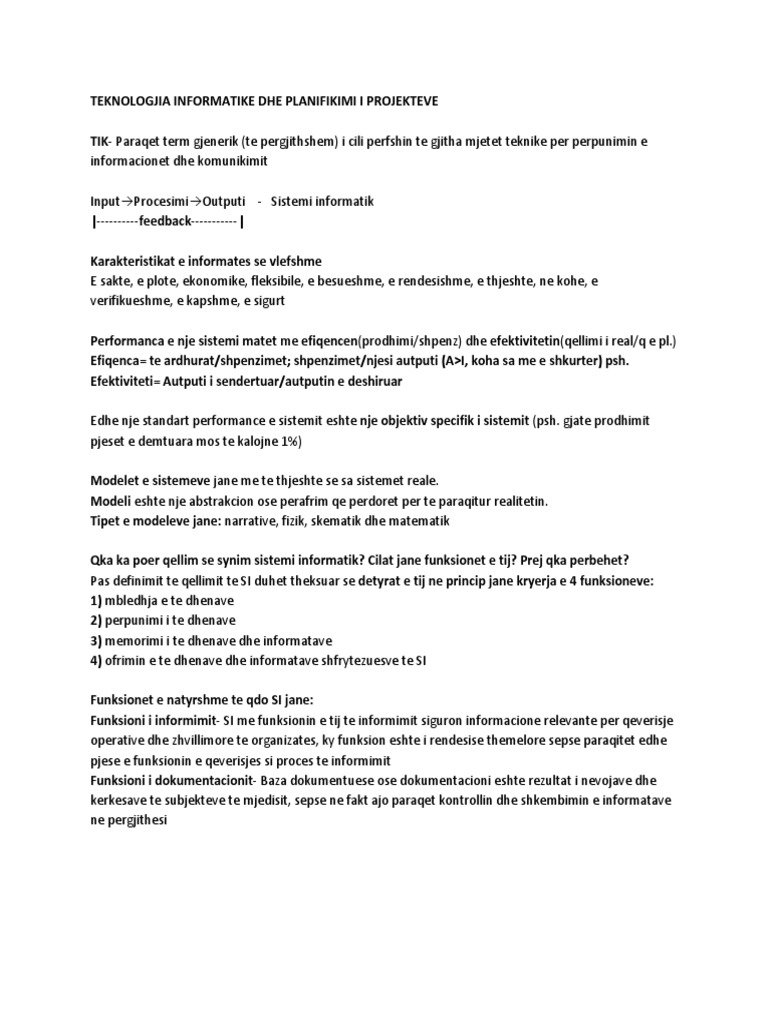 Teknologjia Informatike Dhe Planifikimi I Projekteve | PDF
