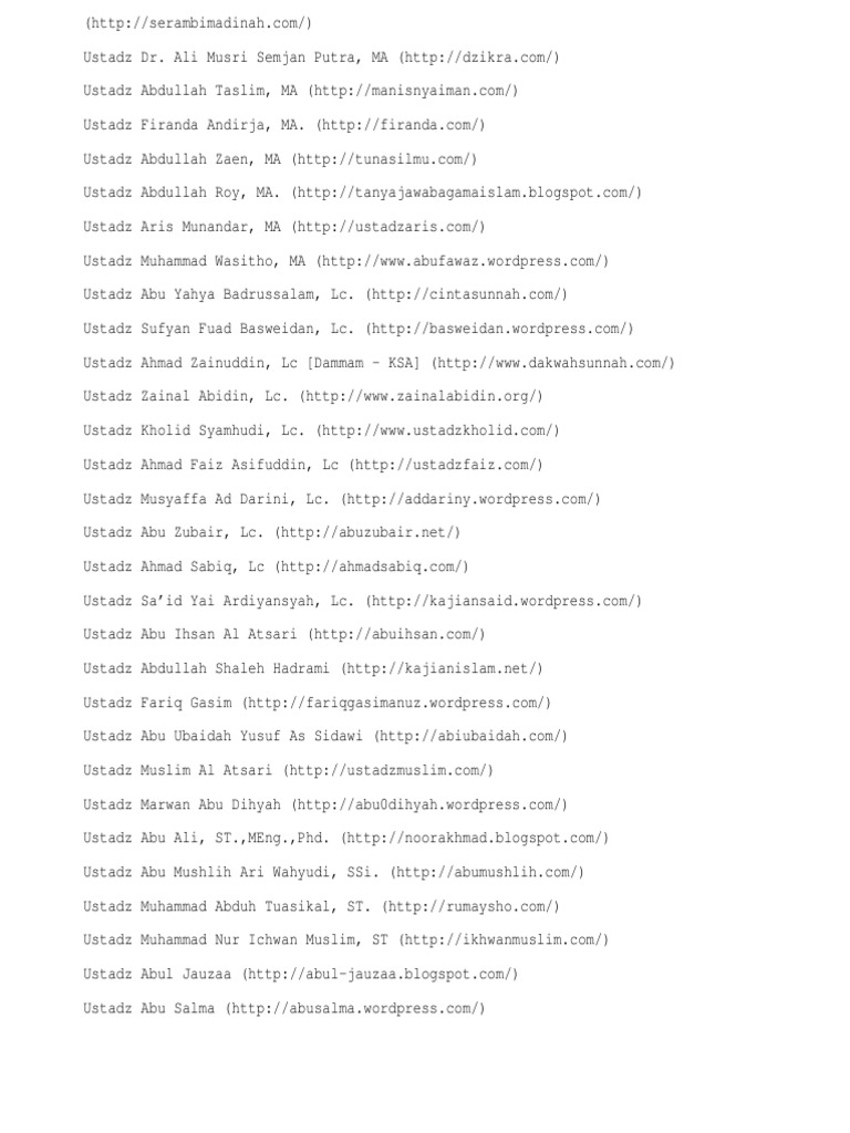 Daftar Alamat Ustadz | PDF