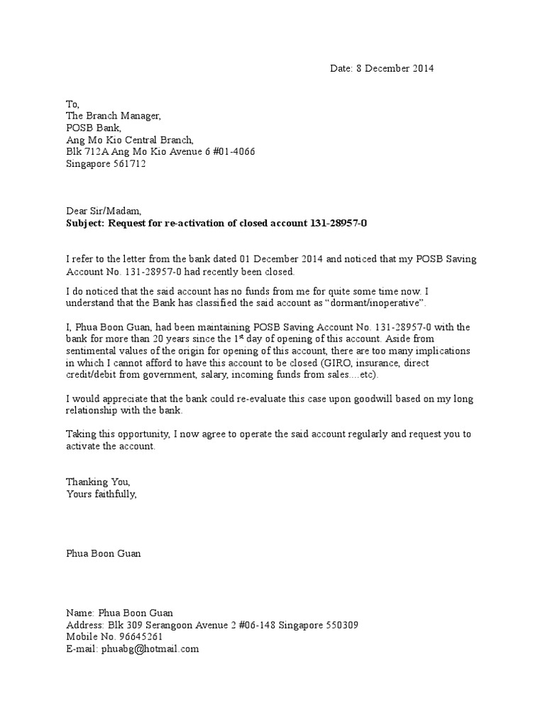 Request for Account Reactivation | PDF