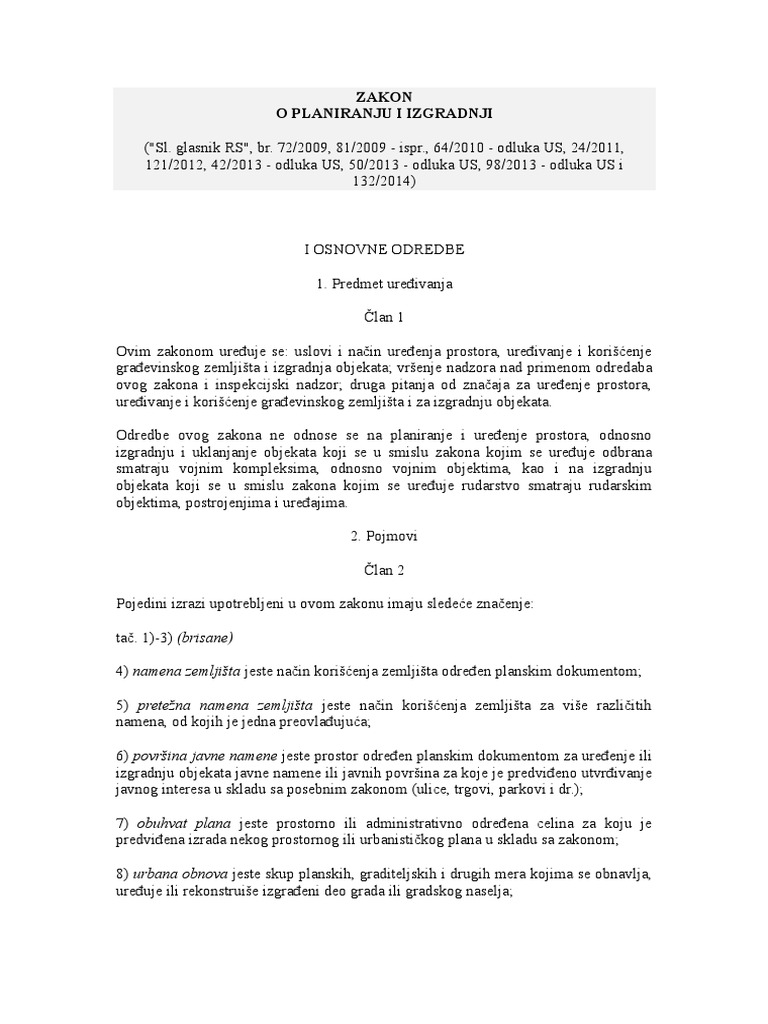 Zakon o Planiranju I Izgradnji | PDF