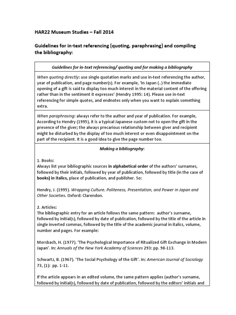 Guidelines For In-Text Referencing and Compiling A Bibliography | PDF