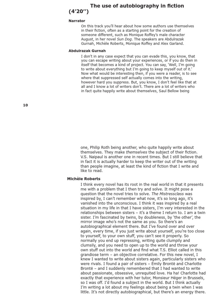 Autobiography's Role in Fiction Writing | PDF | Narration