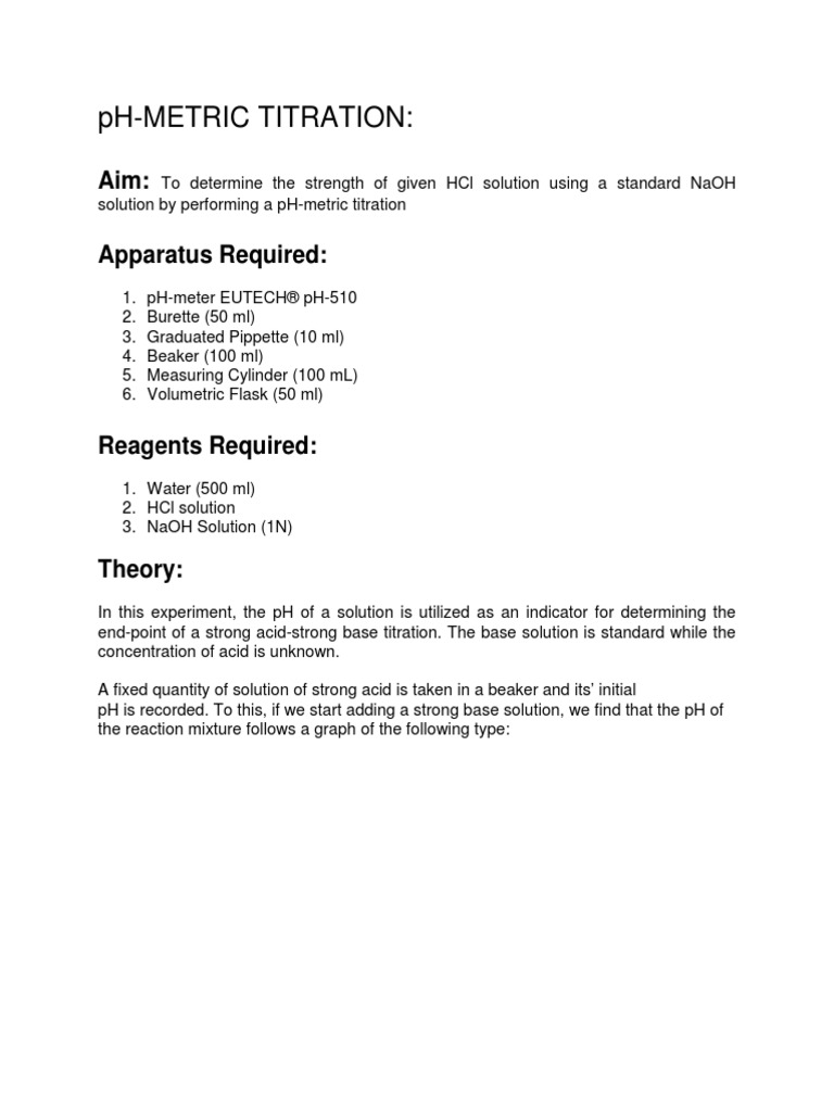 Exp 6 PH Metric Titration | PDF | Titration | Chemistry