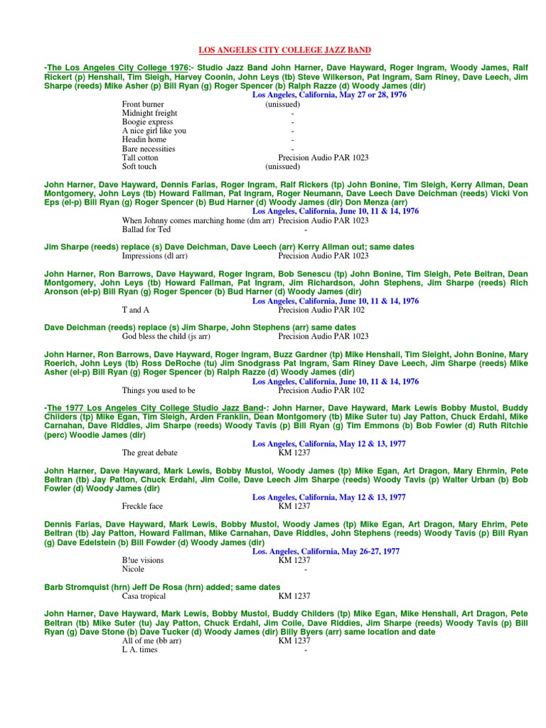 Los Angeles City College Jazz Band PDF | PDF | American Music People ...