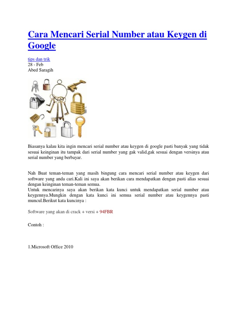 Cara Mencari Serial Number Atau Keygen Di Google | PDF