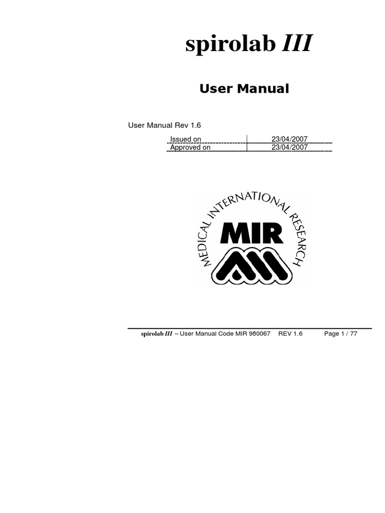 MIR Spirolab 3 - User Manual | PDF | Computing And Information ...