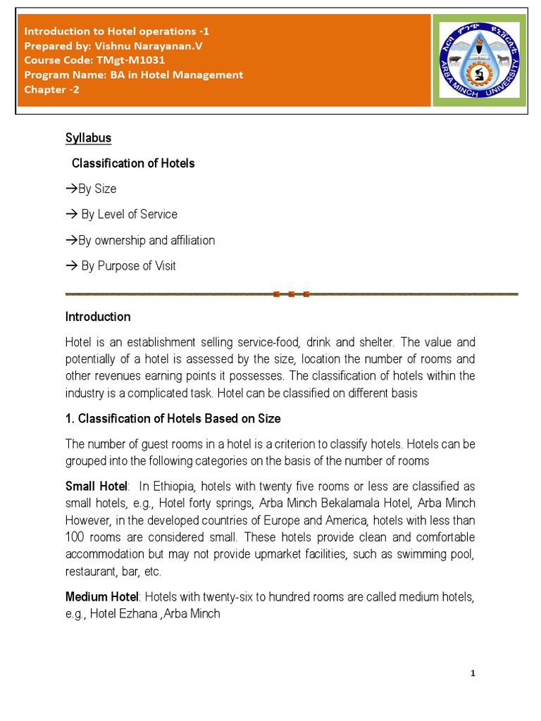 Hotel Operations Classification Overview | PDF | Hotel | Industries