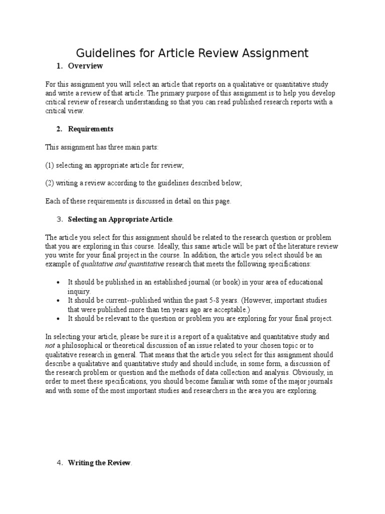 Article Review Assignment Guidelines | PDF | Qualitative Research ...