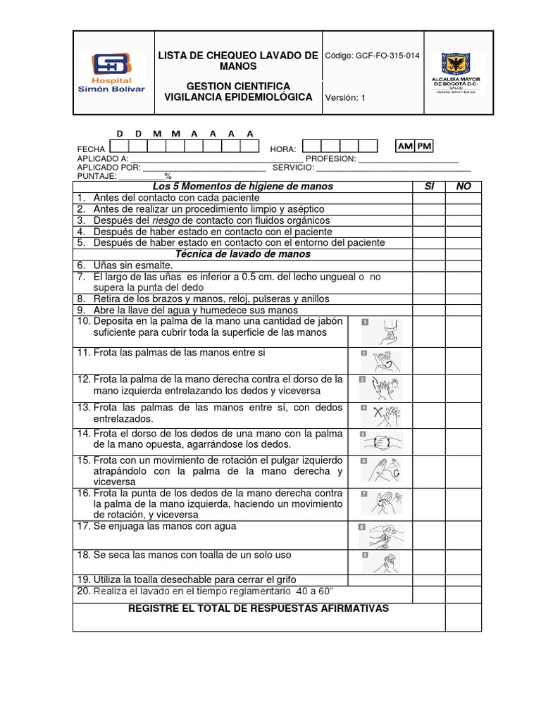 GCF-FO-315-014 Lista de Chequeo Lavado de Manos | PDF