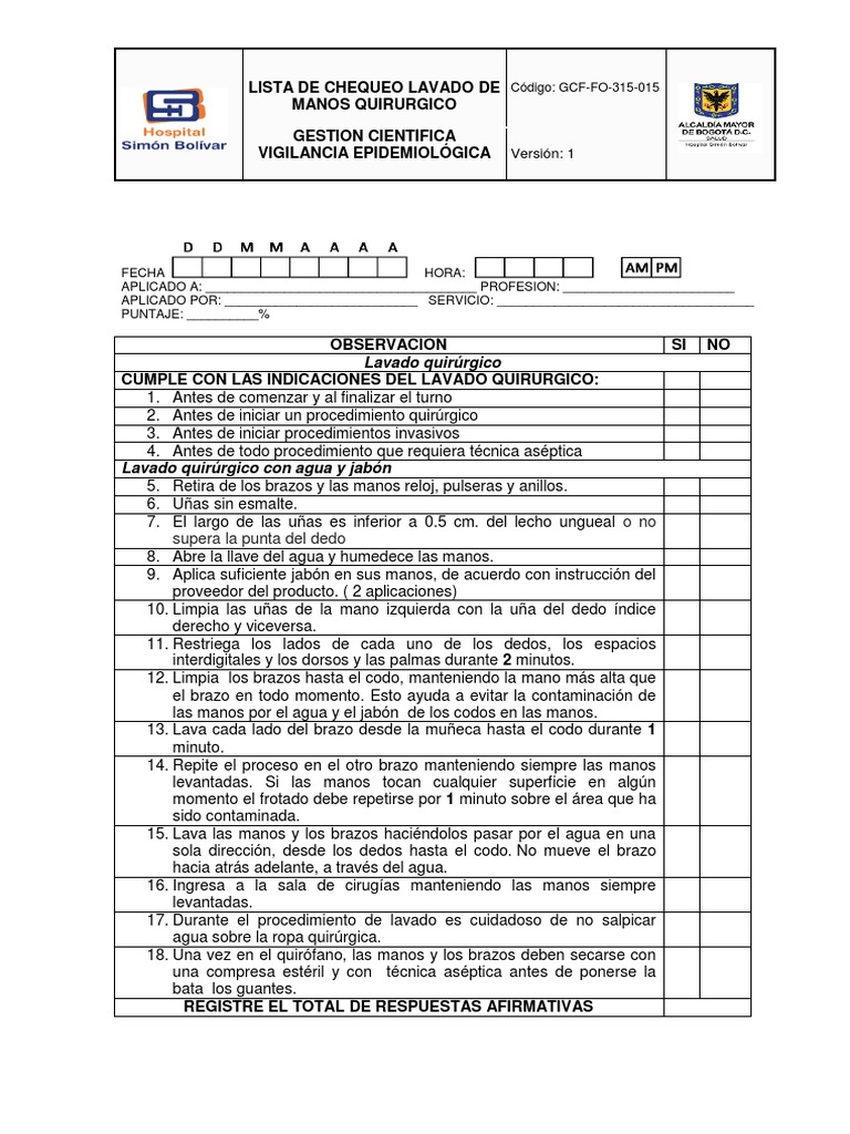 GCF-FO-315-015 Lista de Chequeo Lavado de Manos Quirurgico