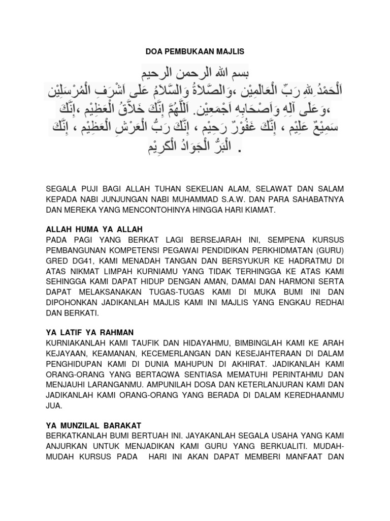 Doa Pembuka Majlis | PDF