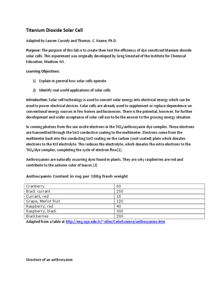 Titanium Dioxide Solar Cell | PDF | Solar Cell | Titanium Dioxide