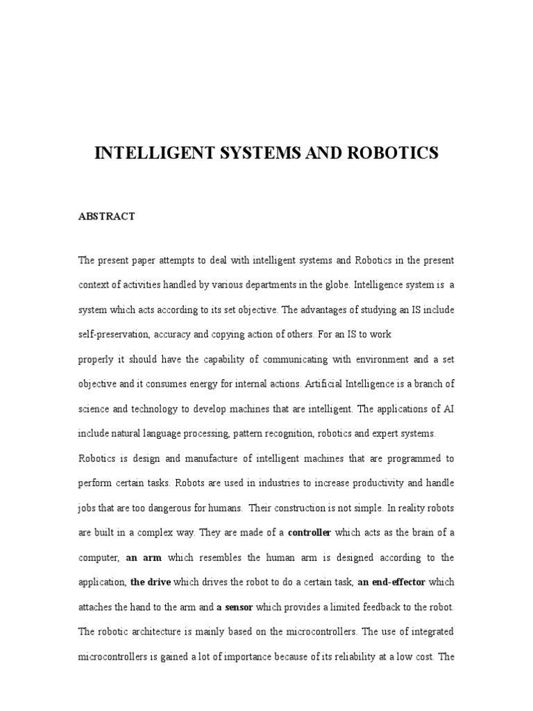 Intelligent Systems and Robotics | PDF | Artificial Intelligence ...
