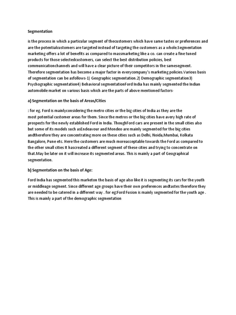 Segmentation | PDF | Market Segmentation | Ford Motor Company